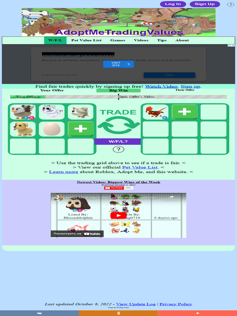 Roblox Adopt Me Trading Values - Win Fair Lose WFL | PDF