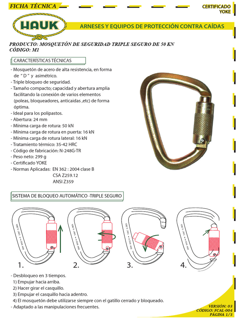 Mosquetón Triple Seguro 50 kN YOKE | PDF
