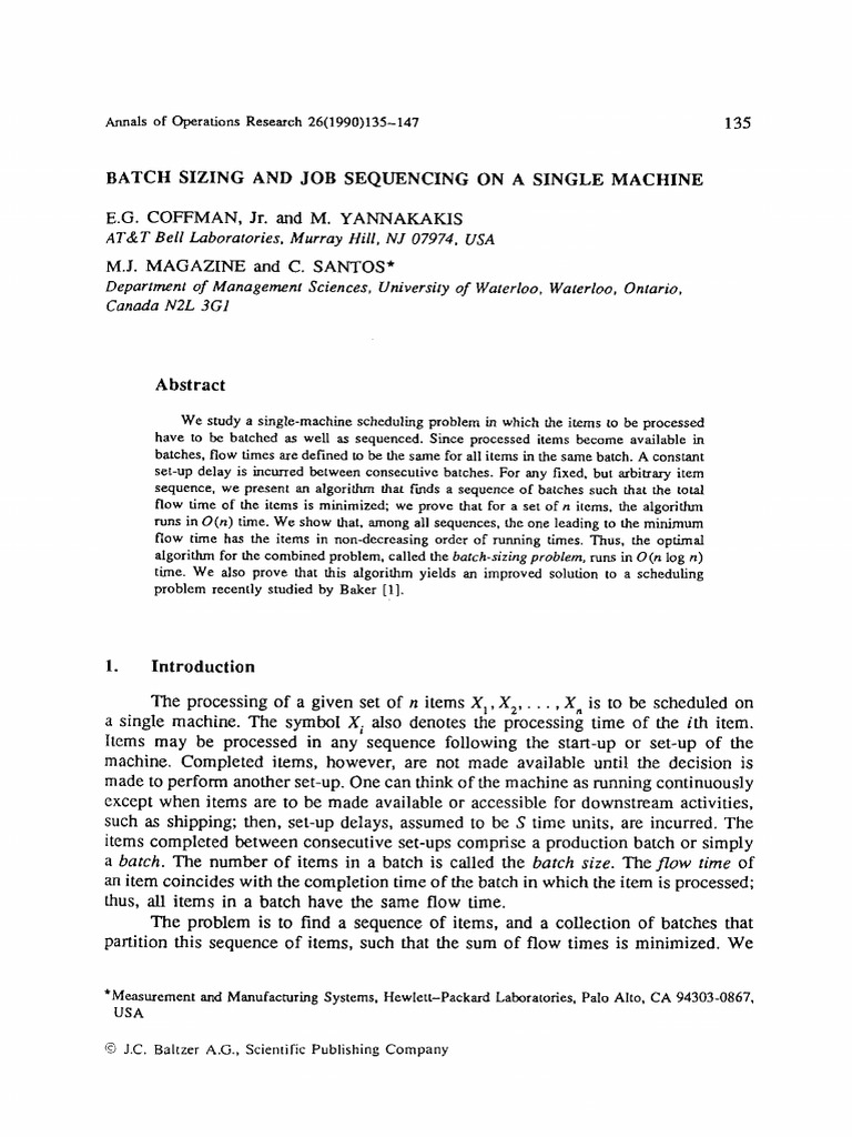 Batch Sizing and Job Sequencing on CMS | PDF | Time Complexity | Algorithms