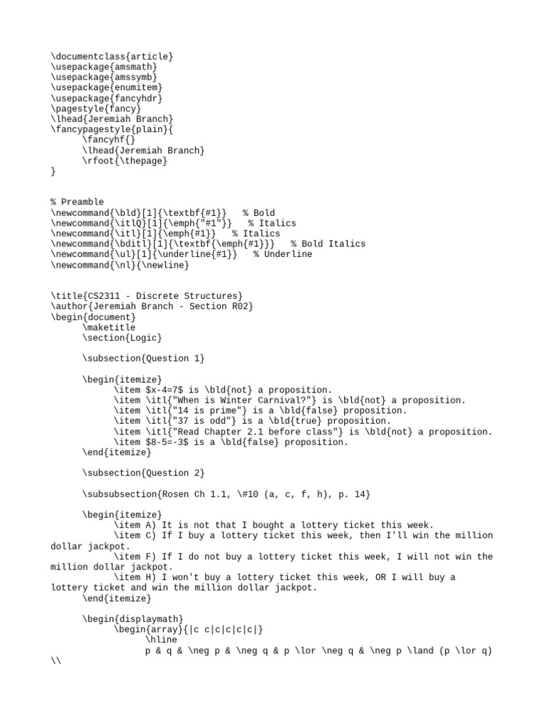 CS2311 - Jeremiah Branch - HW1 BONUS QUESTIONS | PDF | Mathematical ...