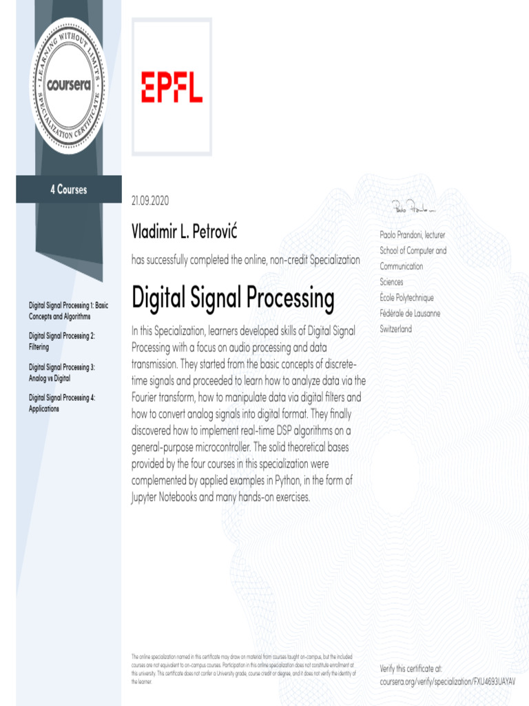Coursera DSP | PDF | Digital Signal Processing | Applied Mathematics