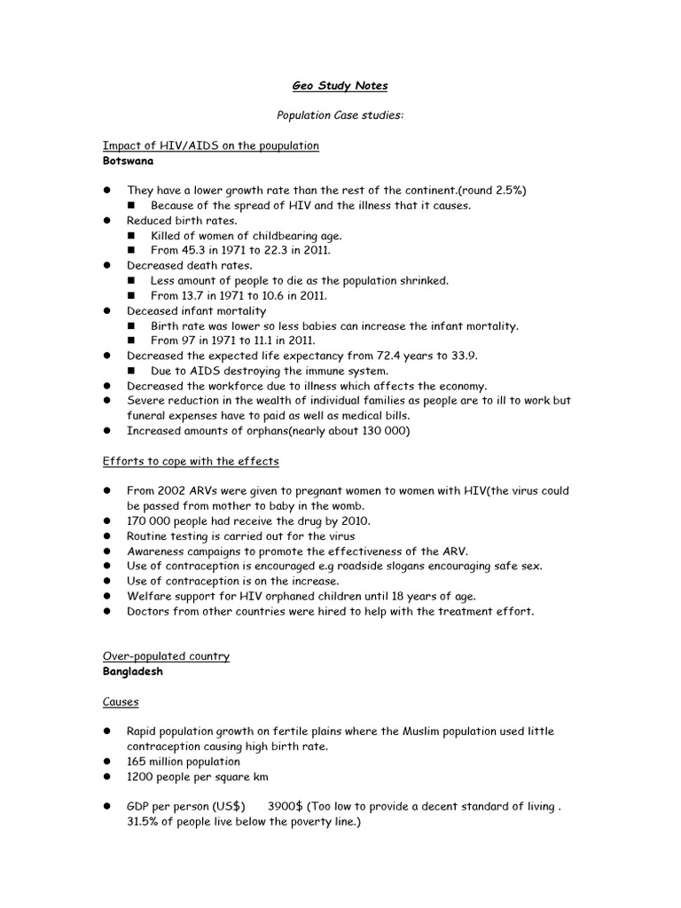 Geo Study Notes Population | PDF | Cost Of Living | Immigration