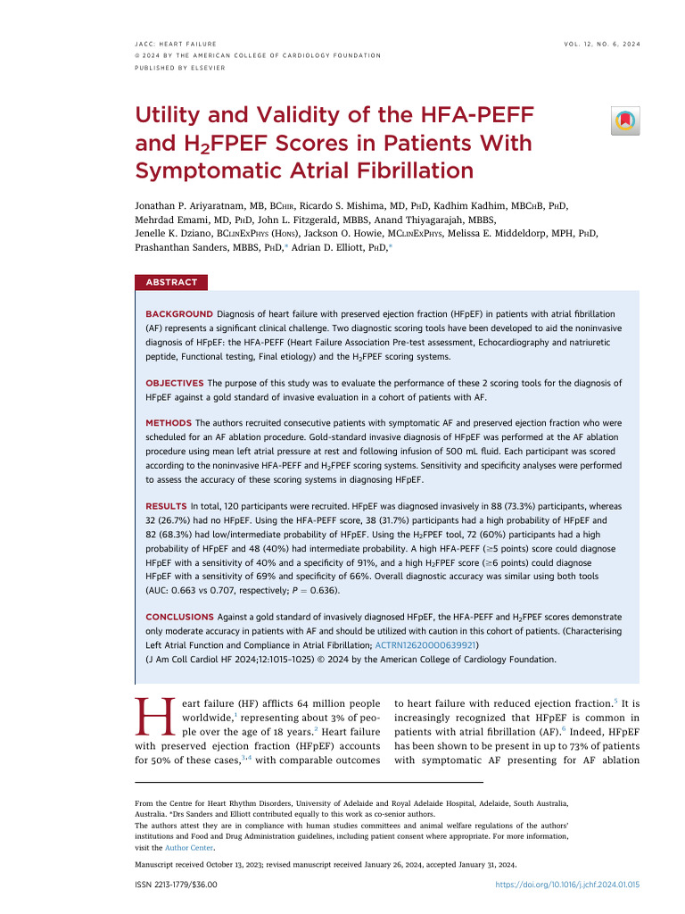 Utility and Validity of Hfpef Scoring | PDF | Heart Failure ...