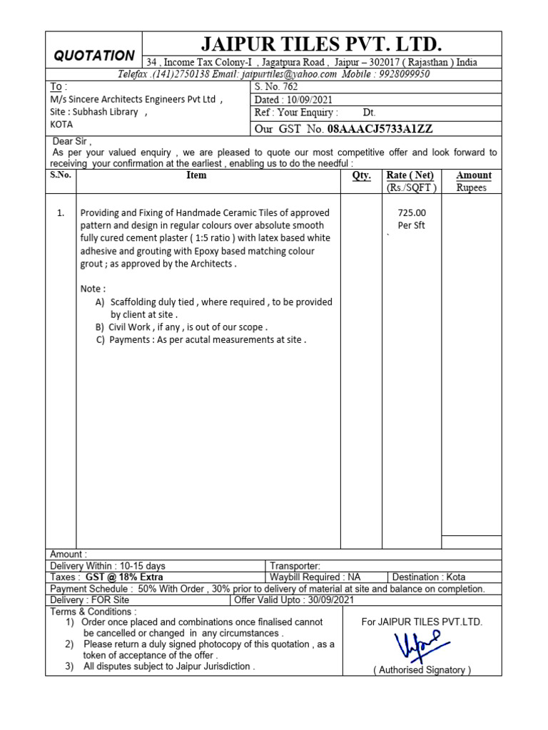 SAE Handmade Tiles Quote | PDF