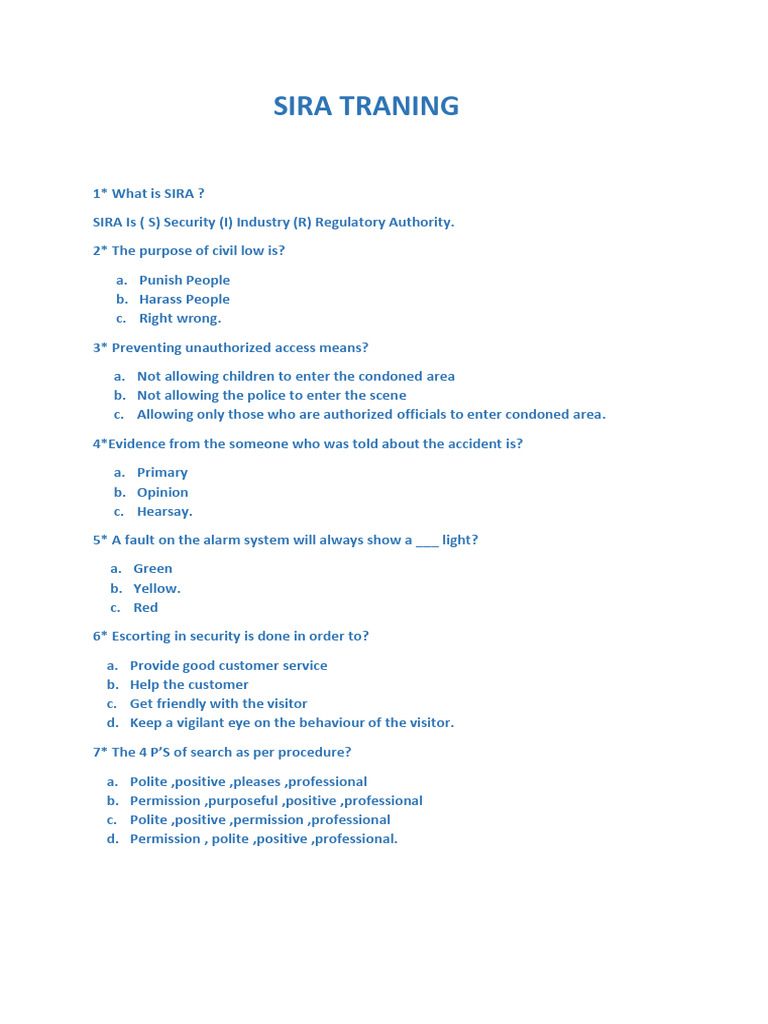 SIRA Training: Security Protocols Overview | PDF | Security Guard | Witness