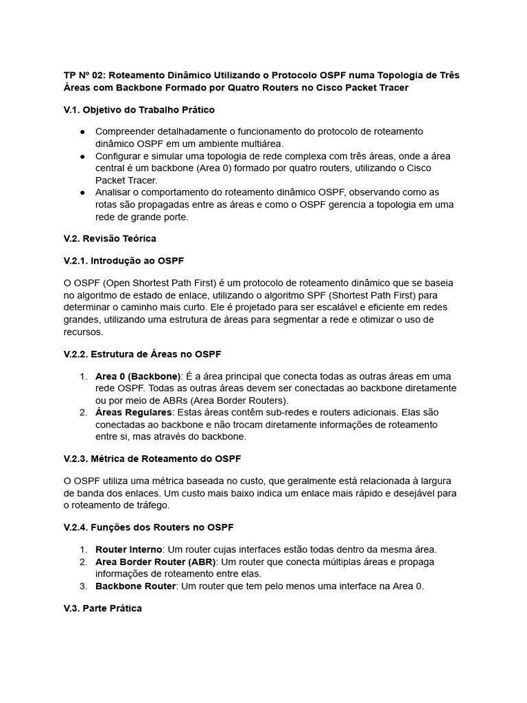 TP Nº 02_ Roteamento Dinâmico Utilizando o Protocolo OSPF numa Topologia de Três Áreas com ...