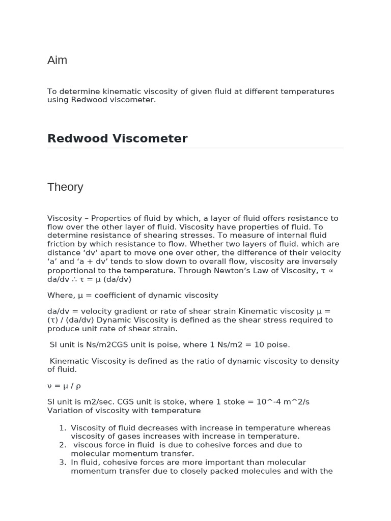 Kinematic Viscosity Measurement Guide | PDF | Viscosity | Shear Stress