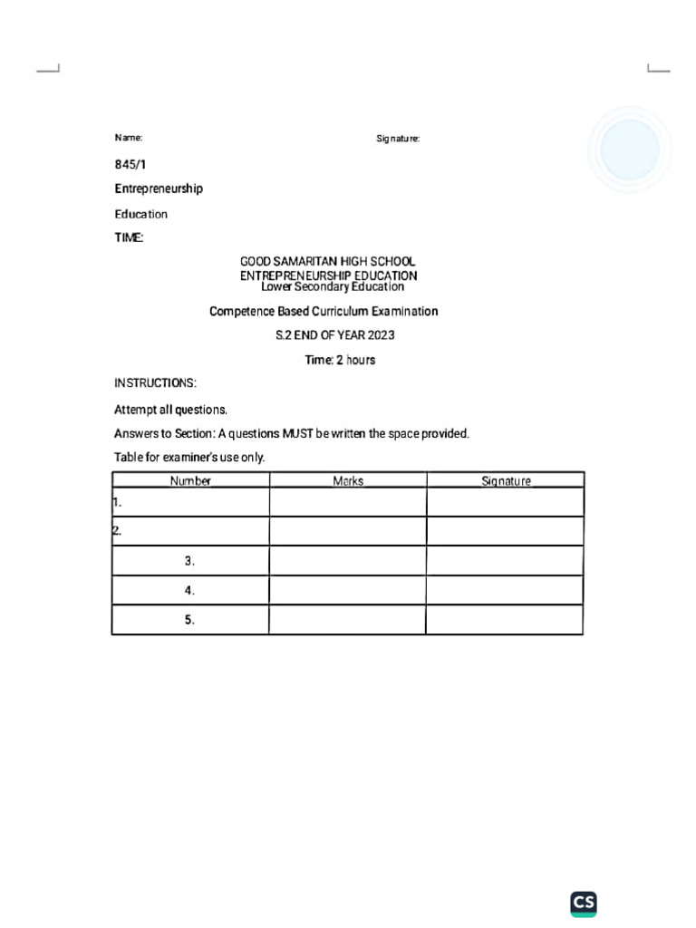 S2 Ent End of Year Assessemrnt 2023 | PDF
