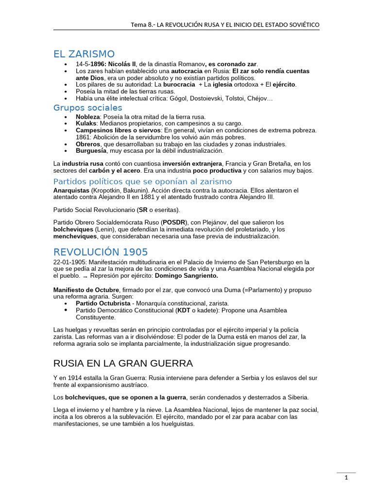 Tema 9-Revolución rusa | PDF | Vladimir Lenin | Imperio ruso
