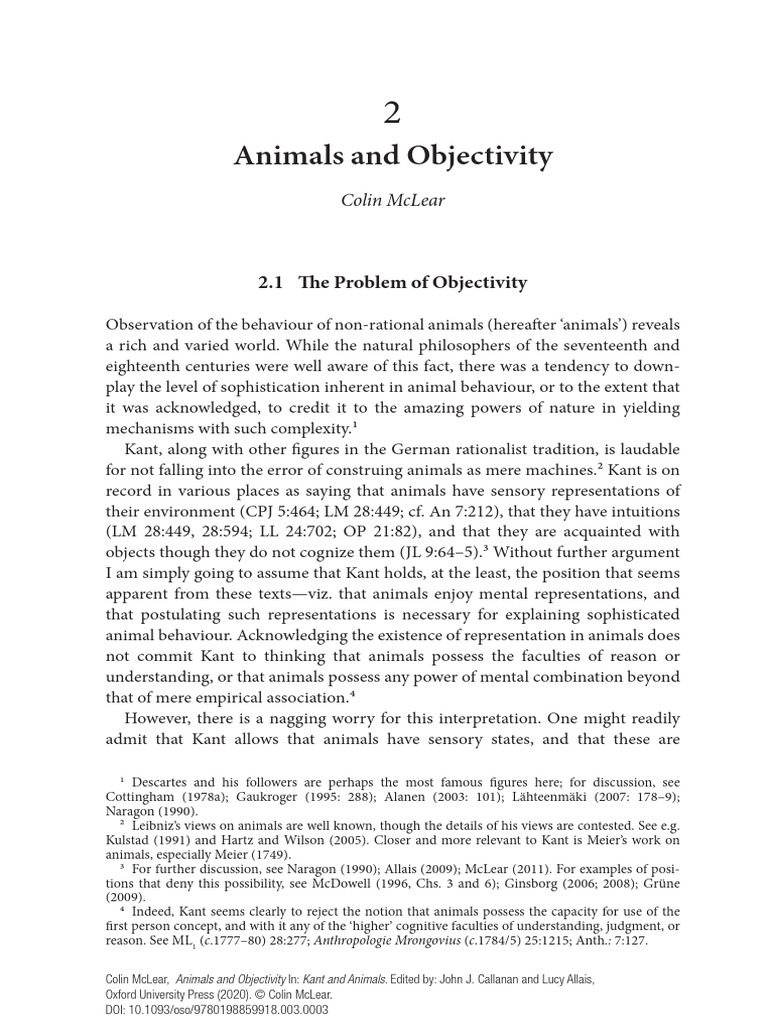 Mclear2020b - Animals and Objectivity | PDF | Immanuel Kant | Experience