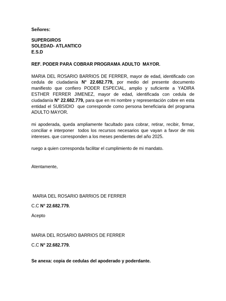 Poder para Cobro Subsidio Adulto Mayor | PDF