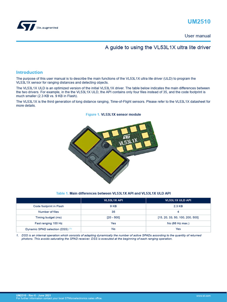 Um2510 A Guide To Using The Vl53l1x Ultra Lite Driver Stmicroelectronics | PDF | Calibration ...