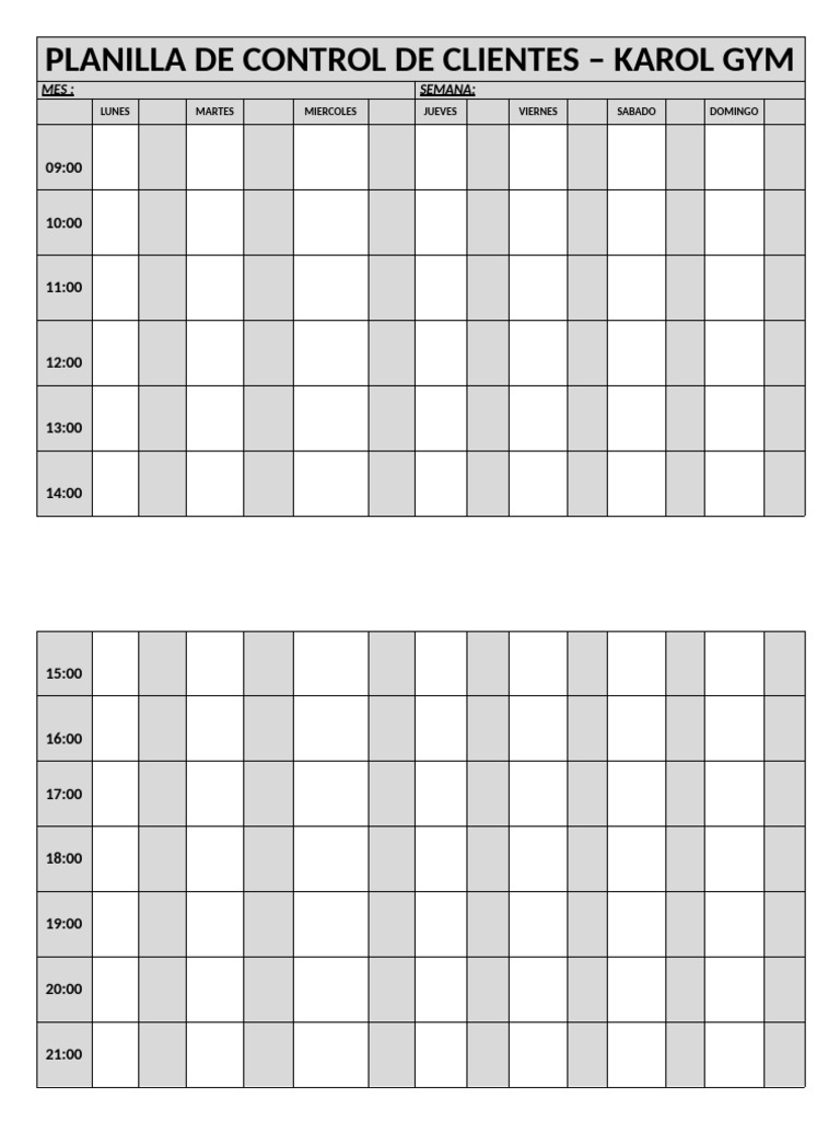 Planilla de Control de Clientes Semanal1 | PDF