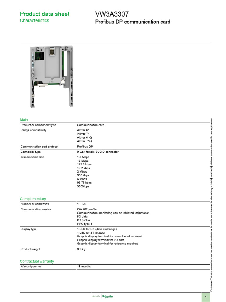 Profibus DP Card for Altivar Drives | PDF