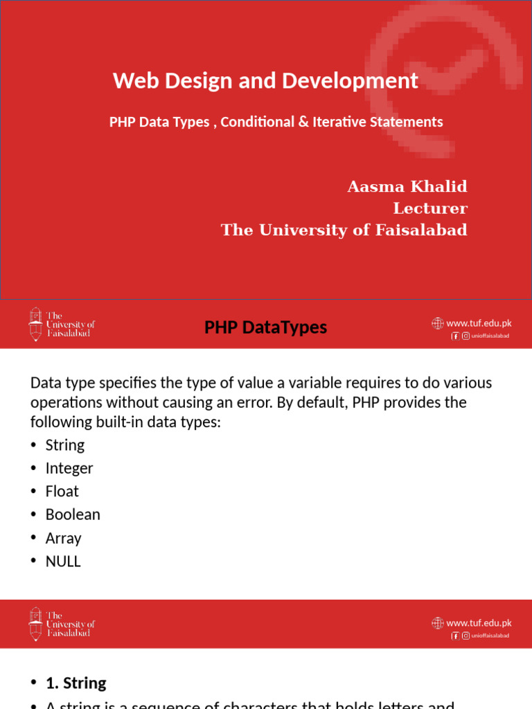 10. PHP Data Types , Conditional & Iterative Statements | PDF | Control Flow | Data Type