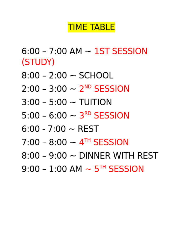 Student Daily Schedule | PDF
