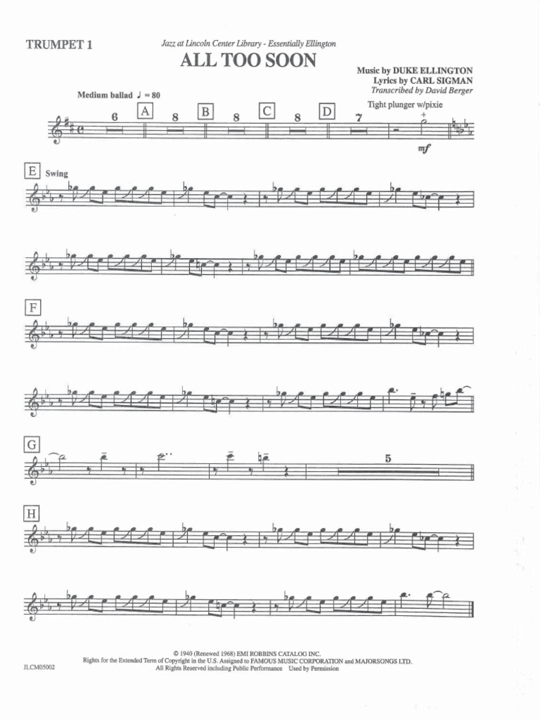 All Too Soon Trumpet 1 | PDF