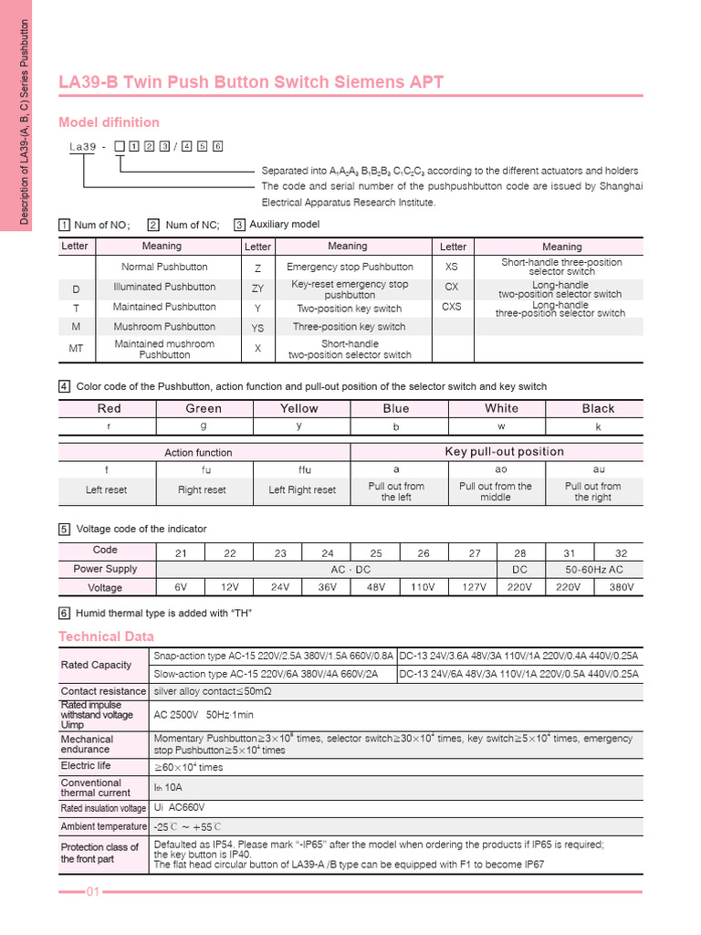 LA39 B Twin Push Button Switch Siemens APT | PDF | Switch | Electrical ...