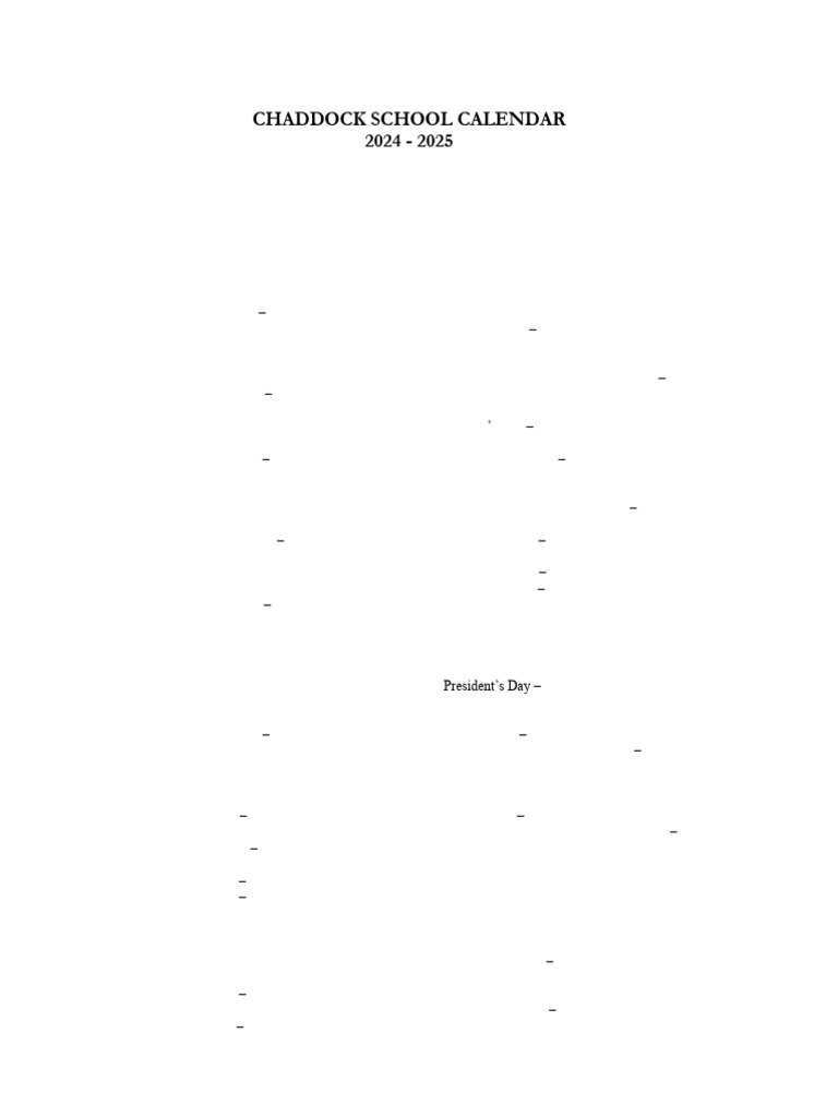 2024 25 Chaddock School Event Calendar | PDF | Academic Term | Festival