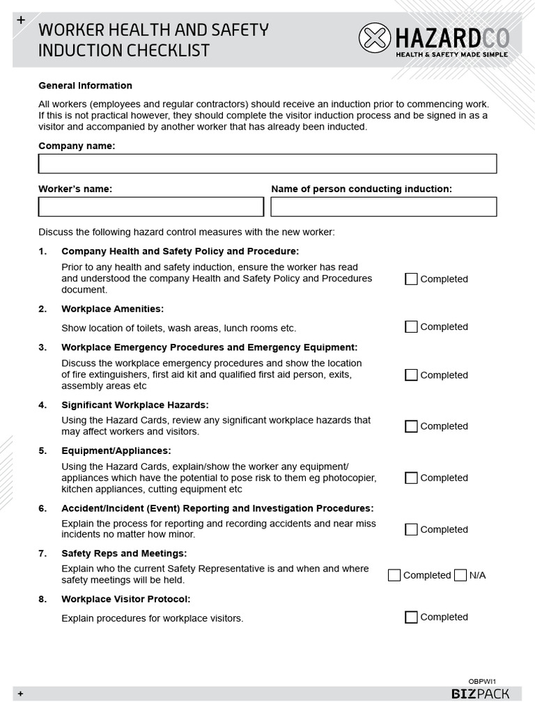 Worker Health and Safety Induction Checklist | PDF | Occupational ...