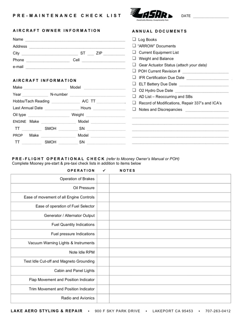 LASAR Pre Maintenance Checklist | PDF | Aviation | Aircraft