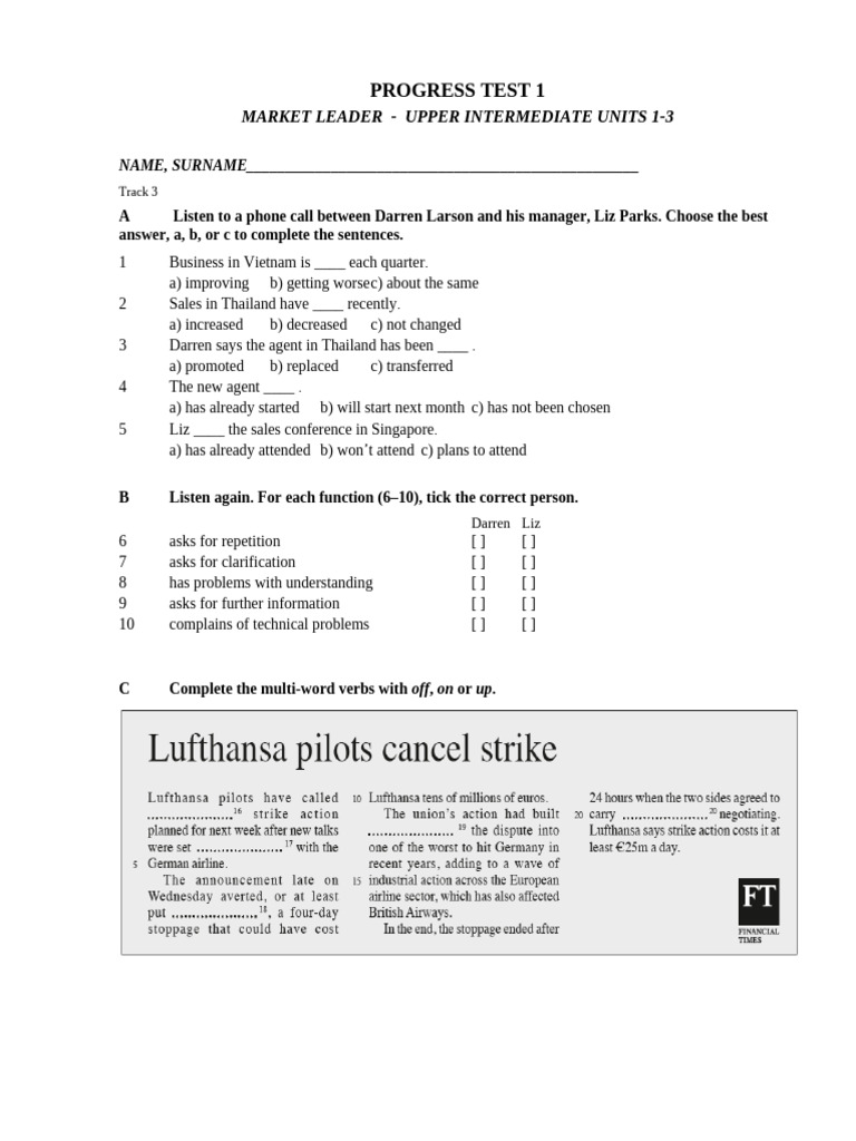 Progress Test 1: Market Leader Units 1-3 | PDF | Business