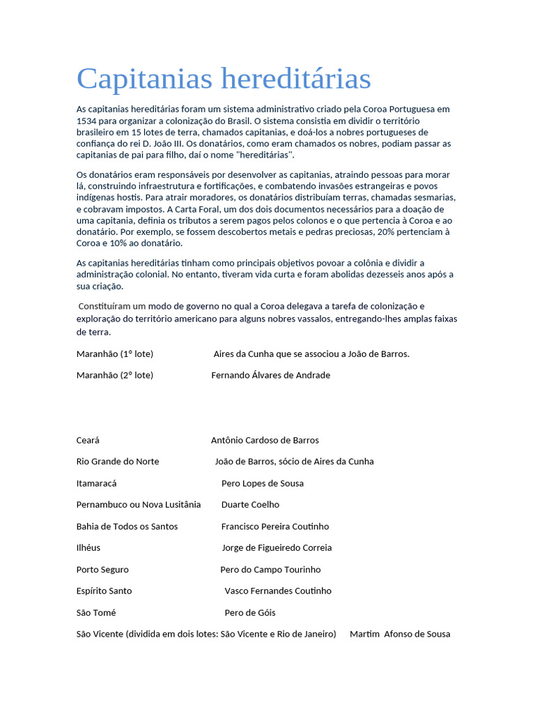 Capitanias Hereditárias Pdf