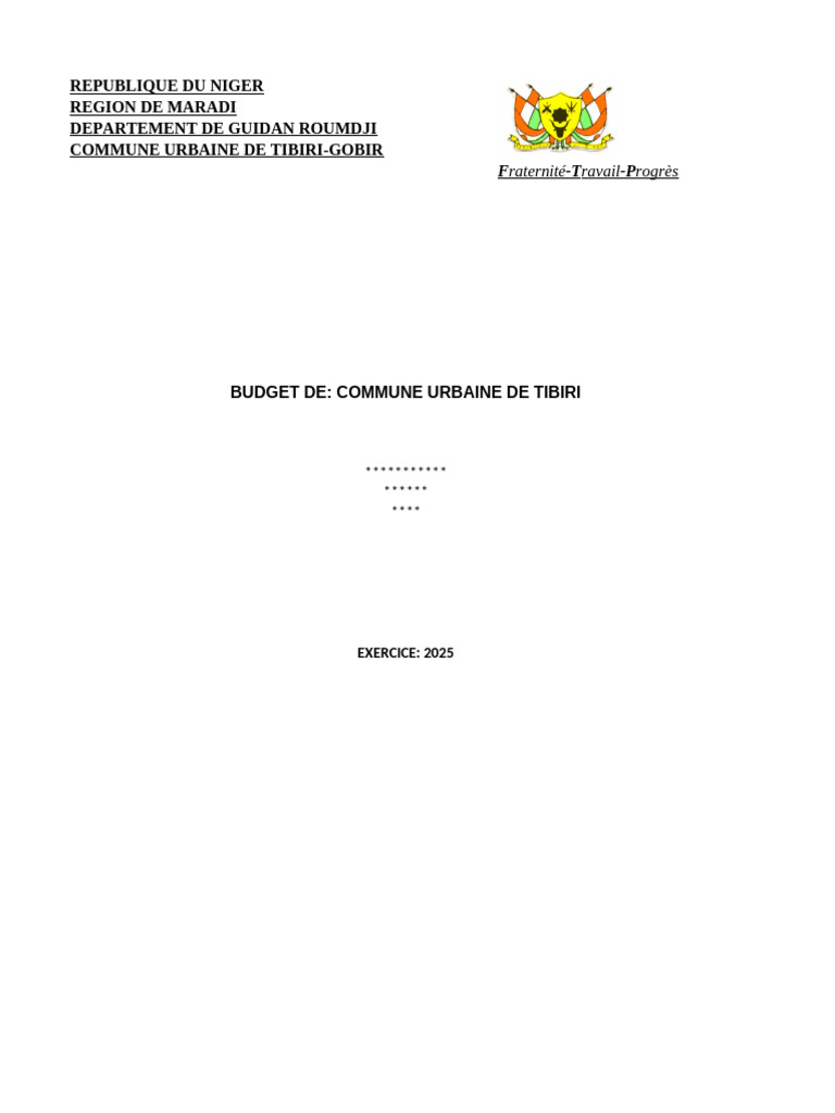 Budget 2025 de la Commune de Tibiri | PDF