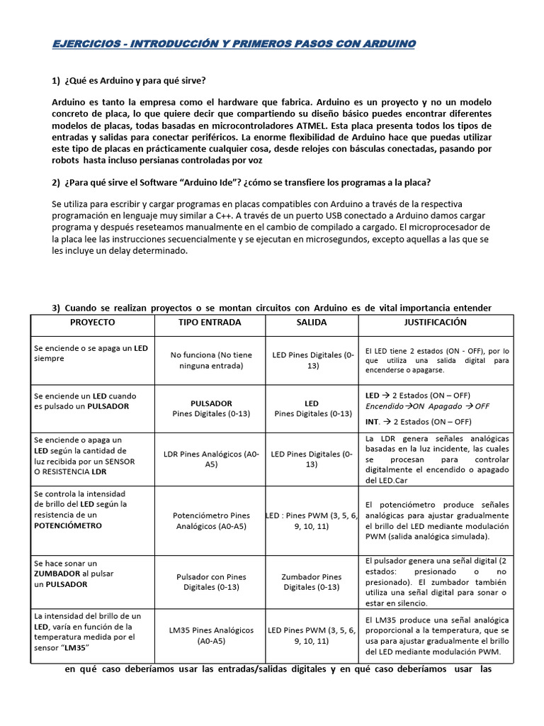 Ejercicios - Introducción A Arduino | PDF | Arduino | Microcontrolador