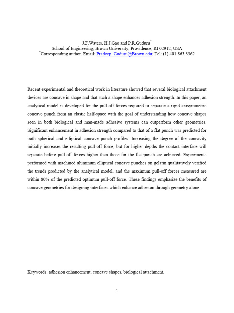 Enhancing Adhesion with Concave Geometries | PDF | Yield (Engineering ...