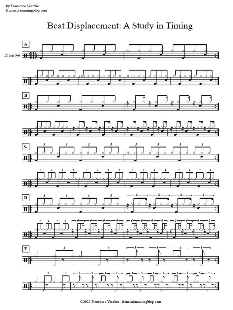 Beat Displacement Drum Exercises | PDF