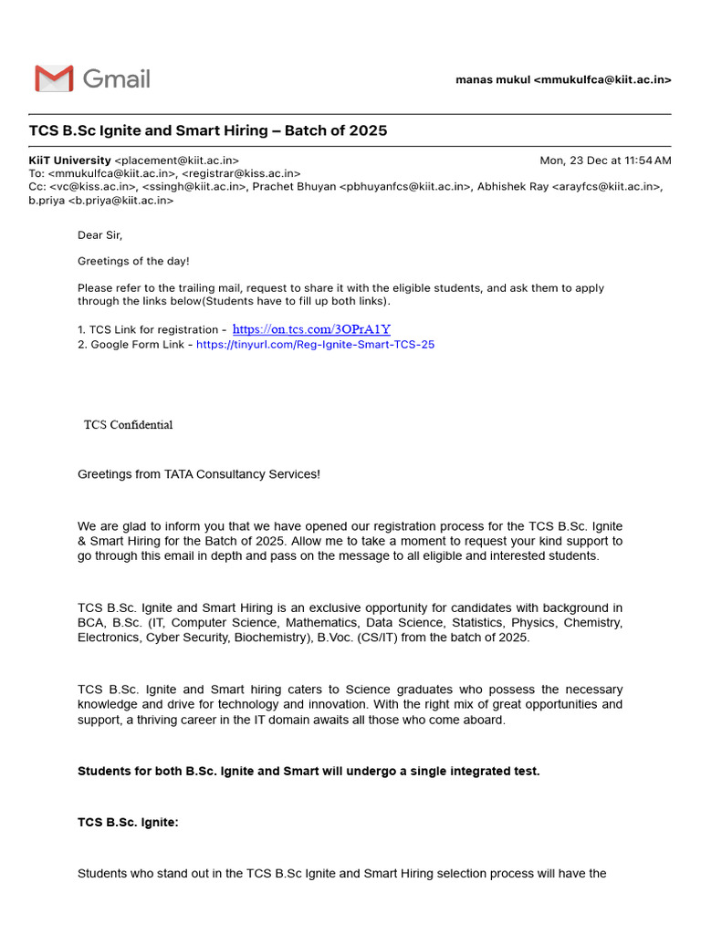 TCS B.SC Ignite and Smart Hiring - Batch of 2025 | PDF | Computing