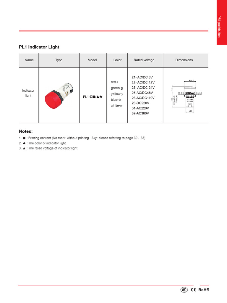 PL1 Indicator Light 22mm Siemens APT | PDF