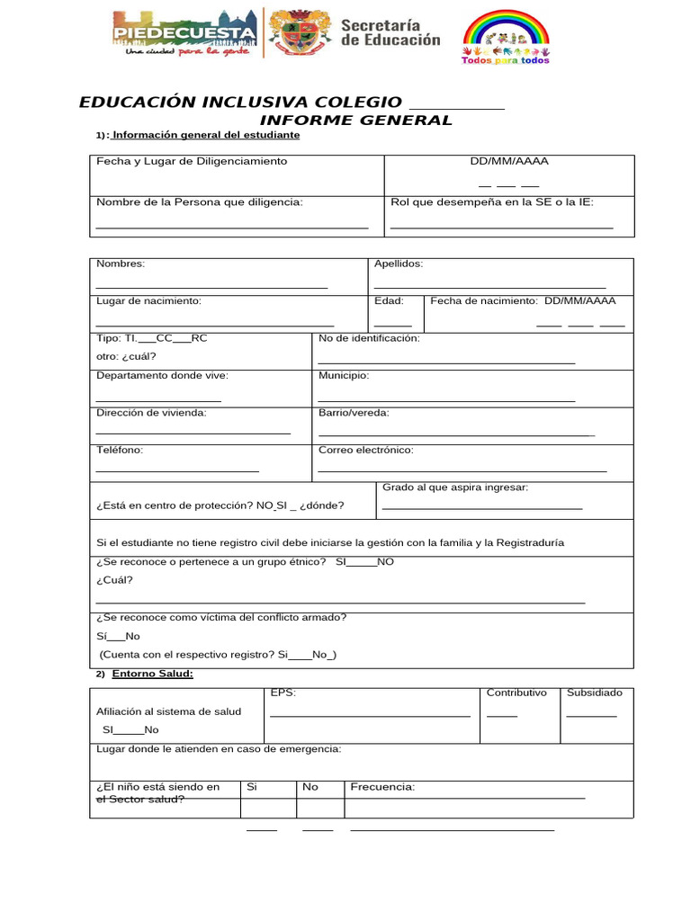 Informacion General Piar Ficha Matricula | PDF | Maestros