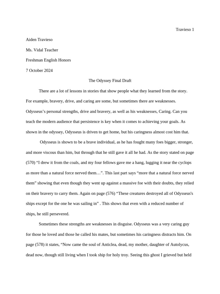Odyssey Final Draft Essay | PDF | Odyssey | Odysseus