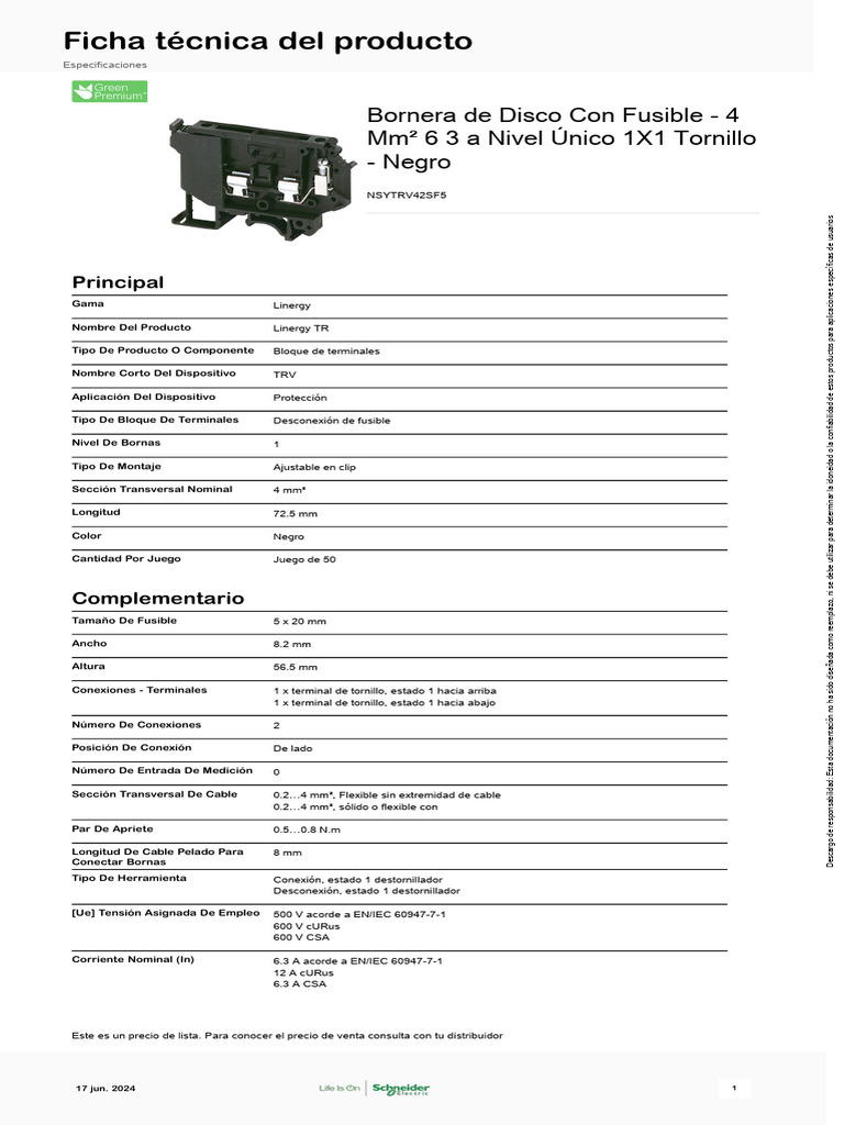 Schneider Electric Linergy Terminal Blocks and Bars NSYTRV42SF5 | PDF | Tornillo | Fusible ...
