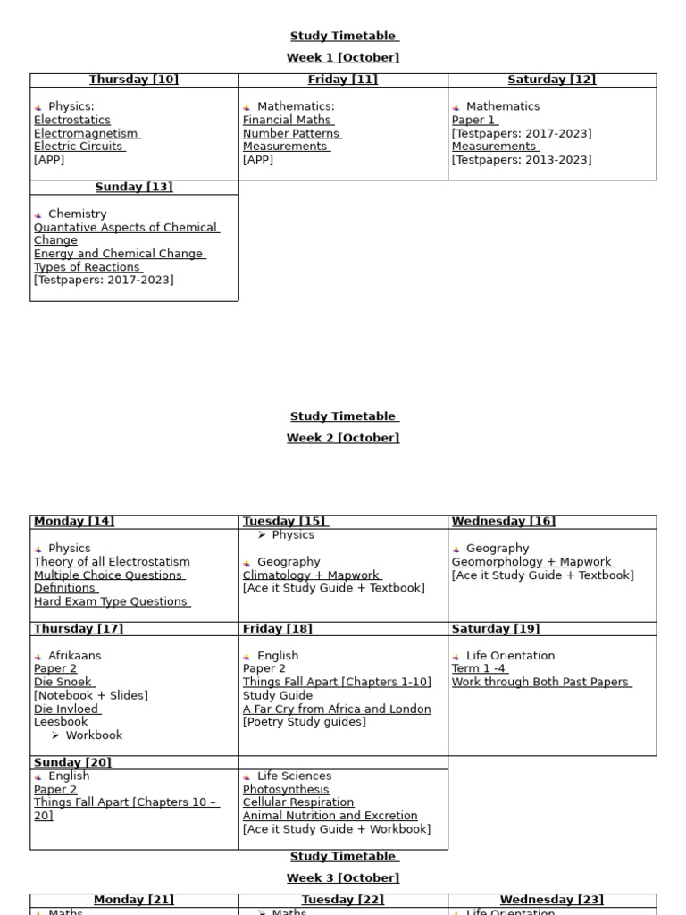 Study Timetable | PDF | Mathematics