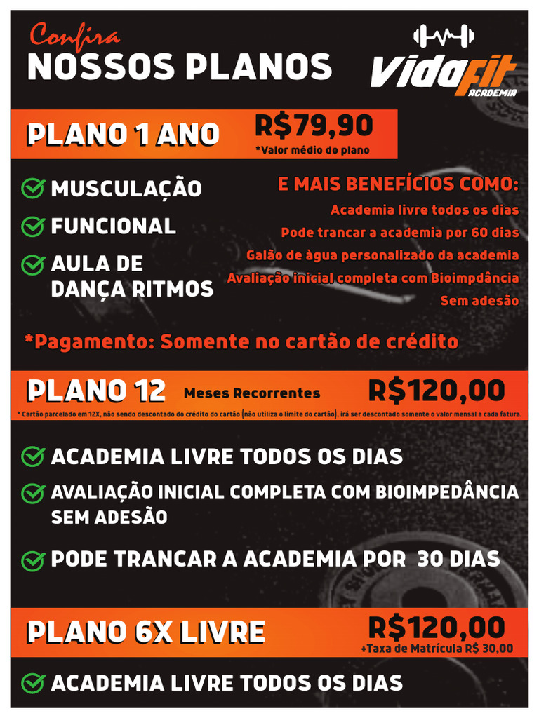 Vida Fit Academia - Cartaz A3 Frente e Verso | PDF