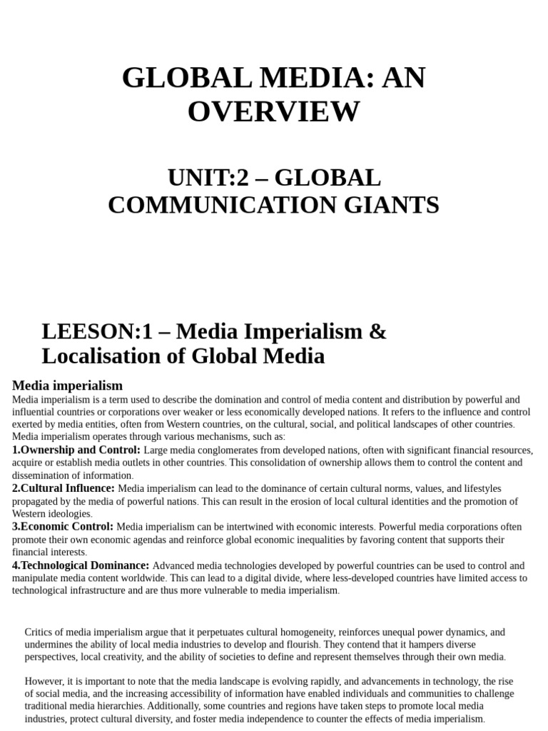 Unit2 - Global Media-Gauri Gupta | PDF | The Walt Disney Company | News