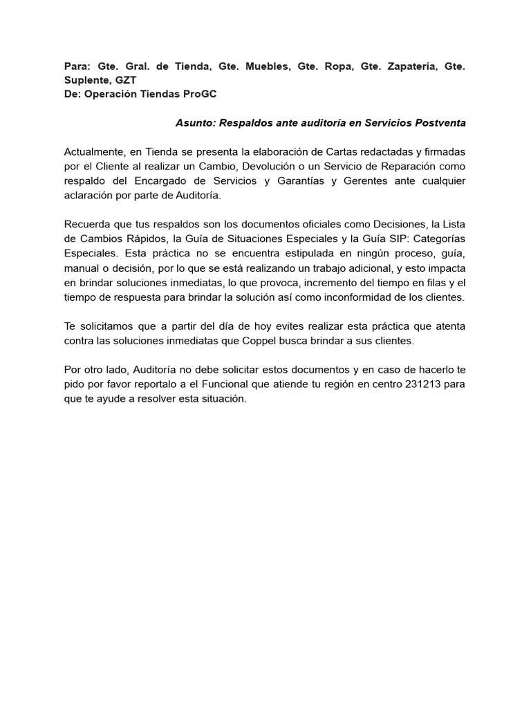 Respaldos Ante Auditoría en Servicios Postventa | PDF