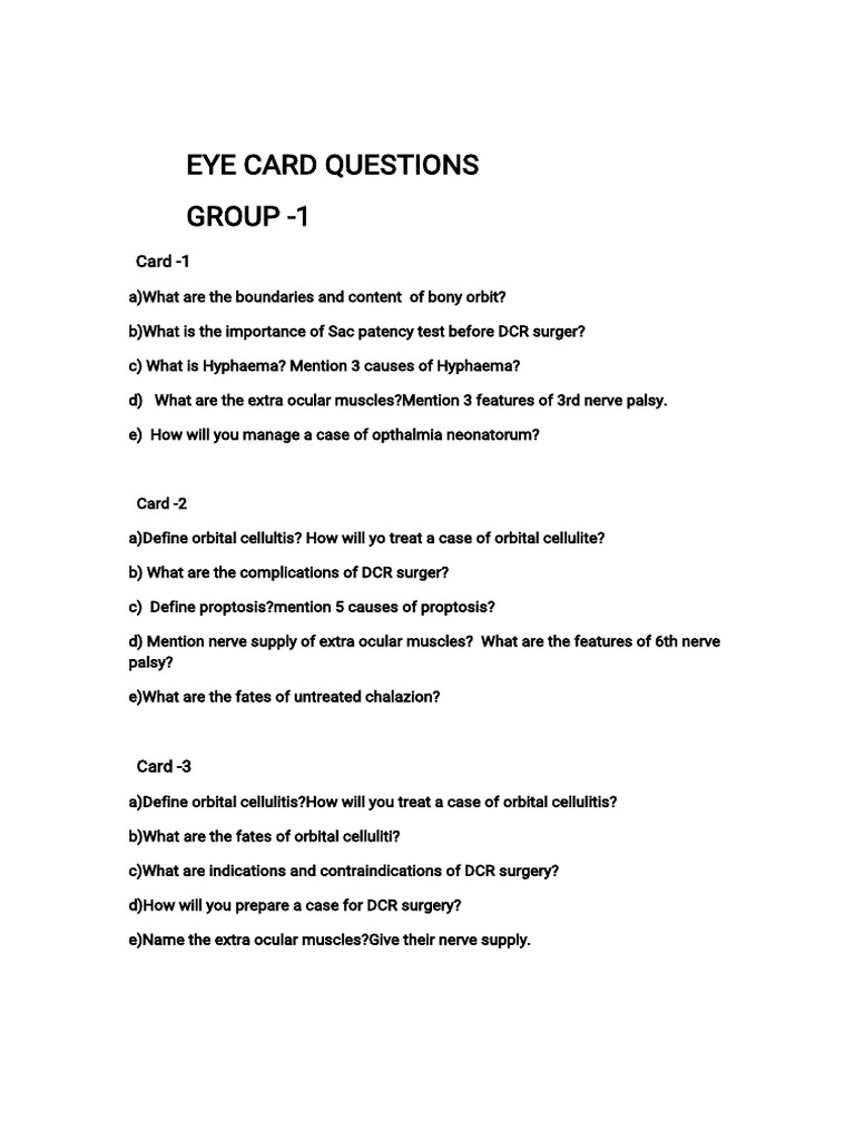 Eye ENT Cards | PDF