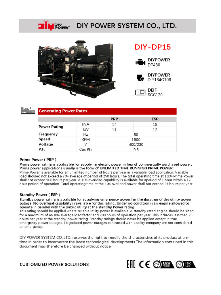 Ficha Tecnica 15KVA Datasheet | PDF | Engines | Power (Physics)