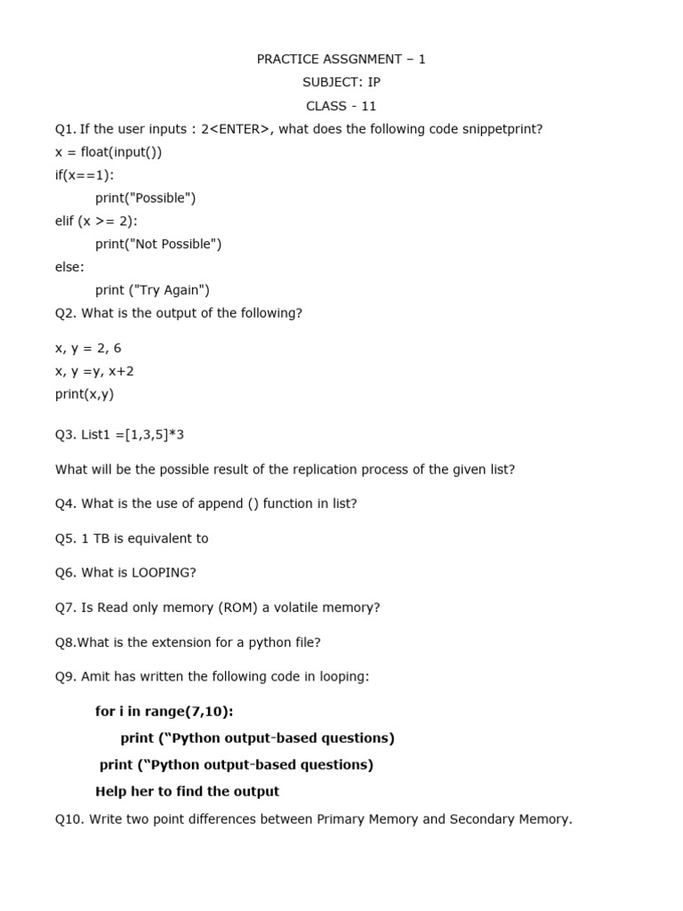 Python Programming Practice Questions | PDF
