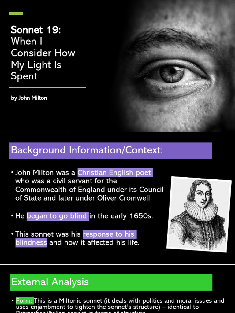 Sonnet 19 - John Milton.dedde6d7d9684f9d2dba | PDF | Sonnets | Stanzaic ...