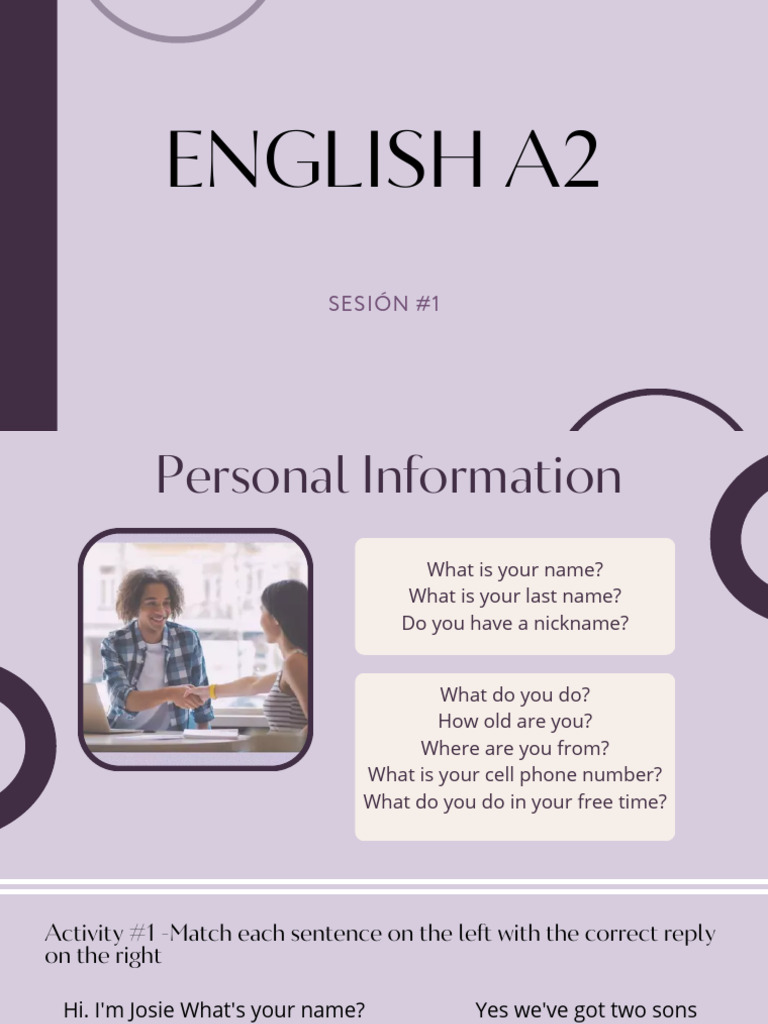 A2 English: Personal Info & Present Continuous | PDF | Verb | Languages