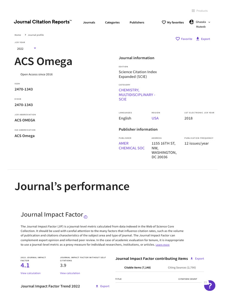 ACS Omega Journal Citation Reports - Journal Profile | PDF | Scholarly ...