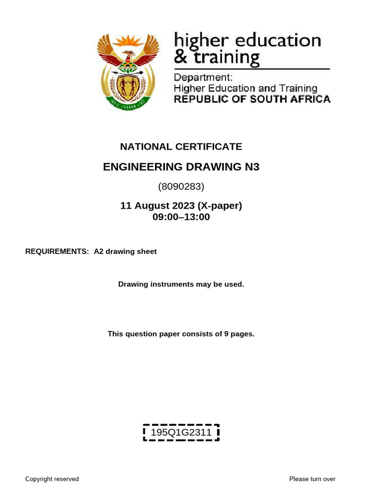 T590 - ENGINEERING DRAWING N3 QP AUG 2023 Sign Off | PDF | Drawing