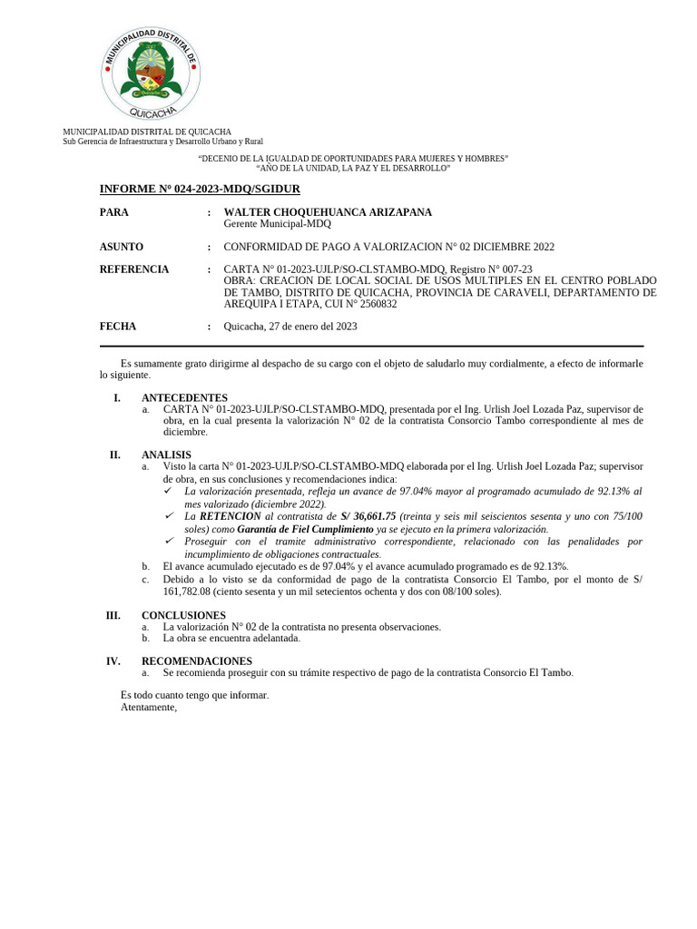 Informe N° 024-con.val.02.cont.con.tambo | PDF