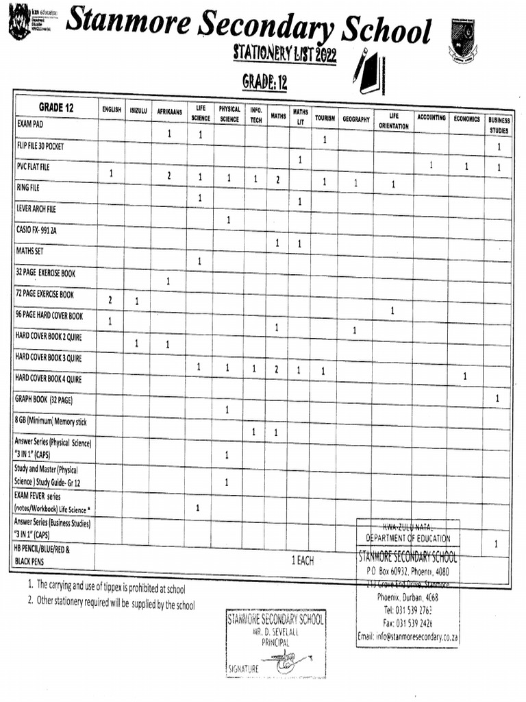 Stationery List 2023 | PDF