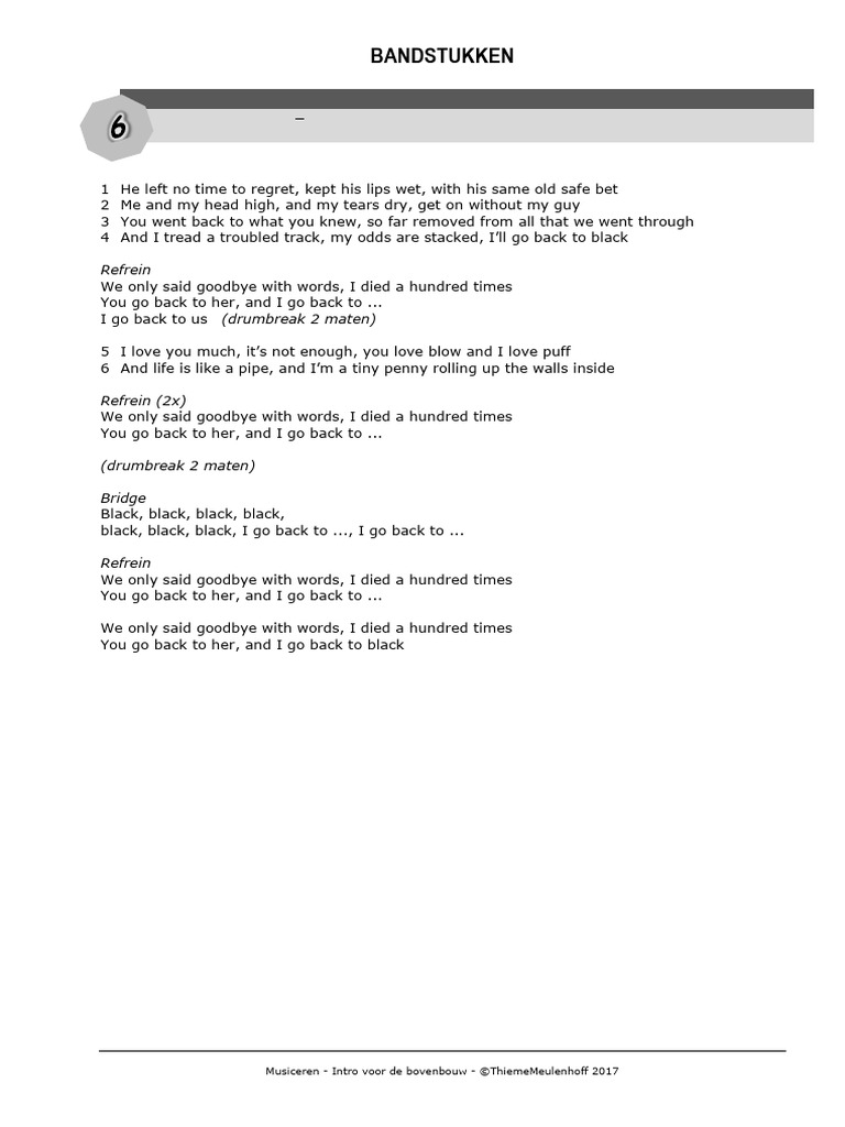 "Back to Black Lyrics - Amy Winehouse" | PDF
